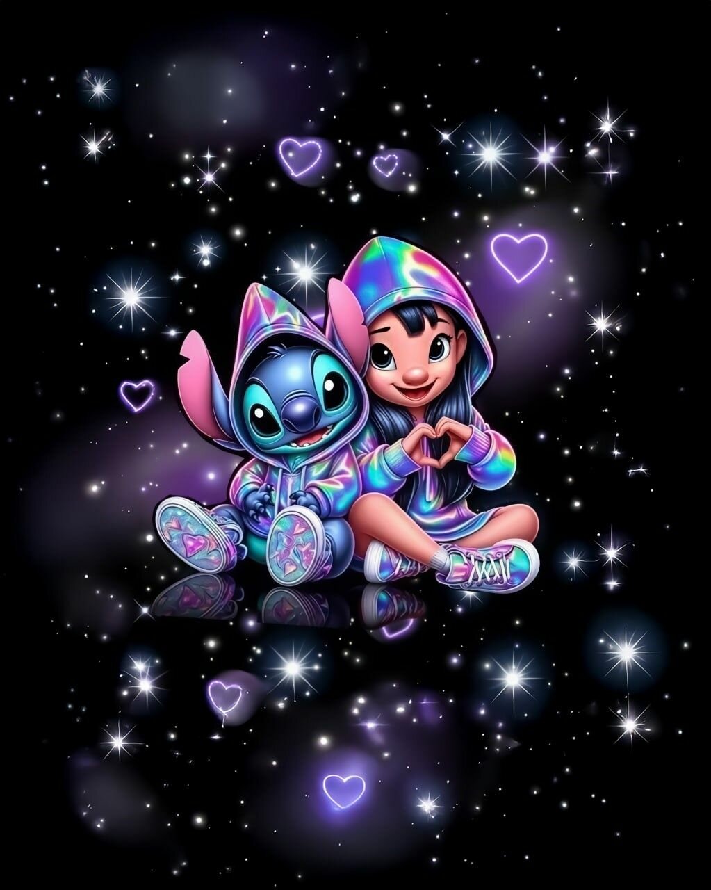 Ткань Футер 2-х нитка с диджитальным принтом Лило и Стич 60х75 / передняя полочка