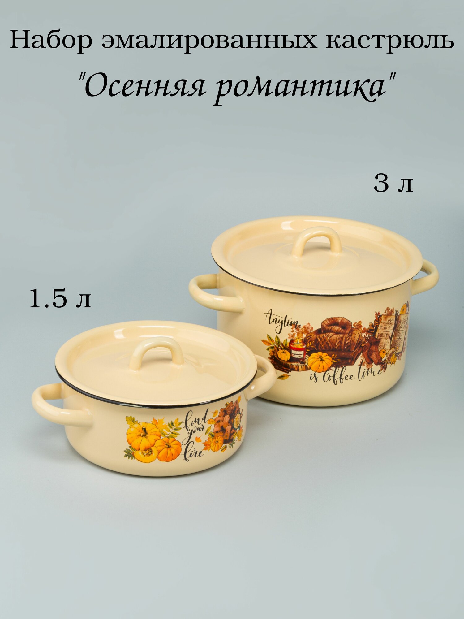 Кастрюля 1.5 и 3 л эмалированная Осенняя романтика