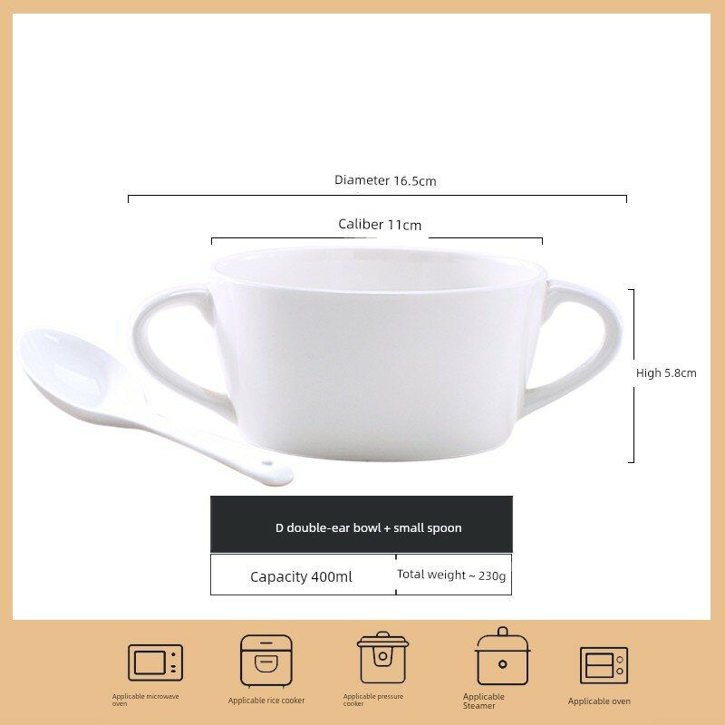 Белая фарфоровая кастрюля-глубокая миска с двумя ручками для домашнего использования, новинка 2025 года, миска для супа