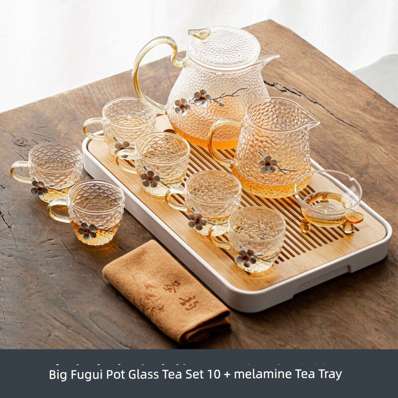 Стеклянный чайник с узором в виде цветов, чайник с фильтром, бытовой термостойкий стеклянный чайный набор, чайник,