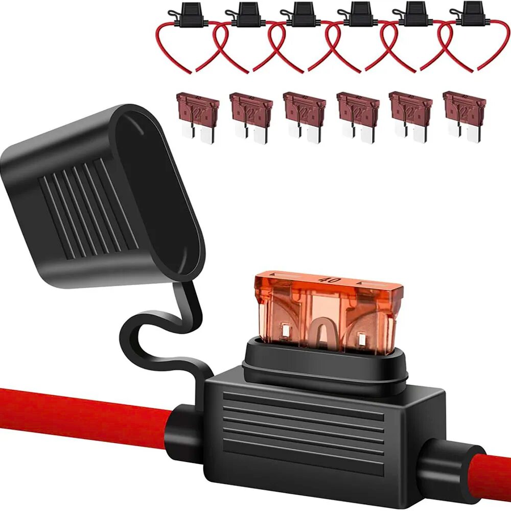 Встроенный держатель предохранителя 10 AWG — водонепроницаемый держатель предохранителя 12 В для лезвия предохранителя 40 А, манометр (6 шт.) для пикапов, автомобилей, автофургонов