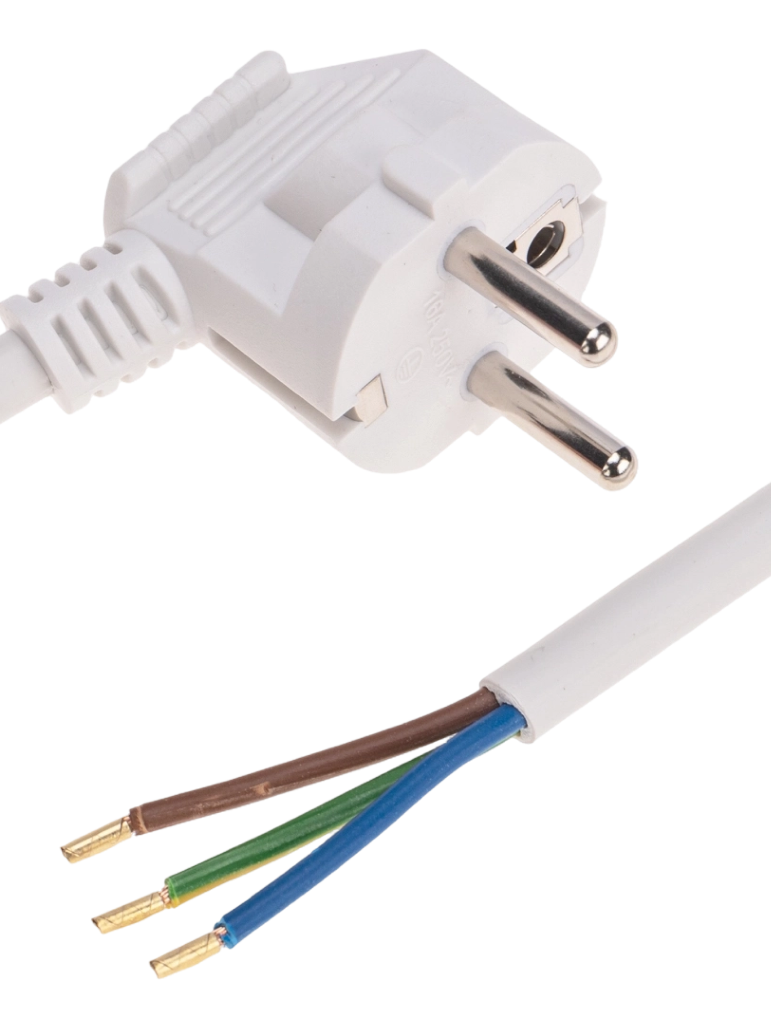 Шнур REXANT ПВС, медный, 3x1,5, белый, 5м, с вилкой евростандарта