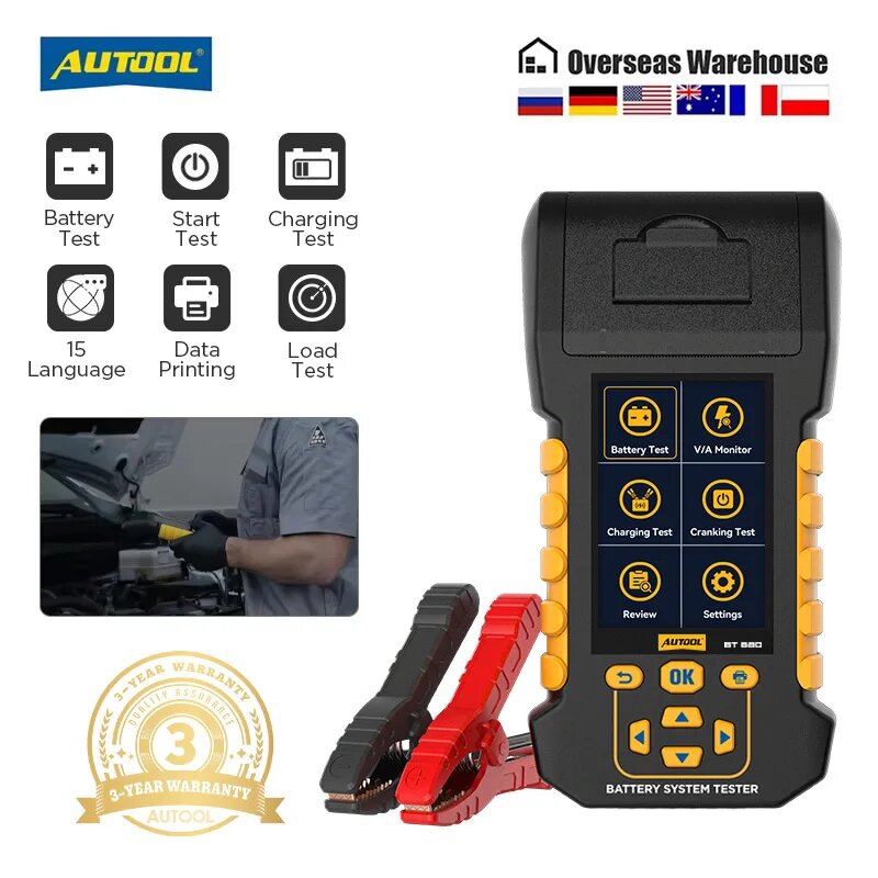 Тестер аккумулятора AUTOOL BT880 с диагностическим устройством, тестер для измерения емкости автомобильных аккумуляторов 8-30 в, тестер заряда с максимальной нагрузкой