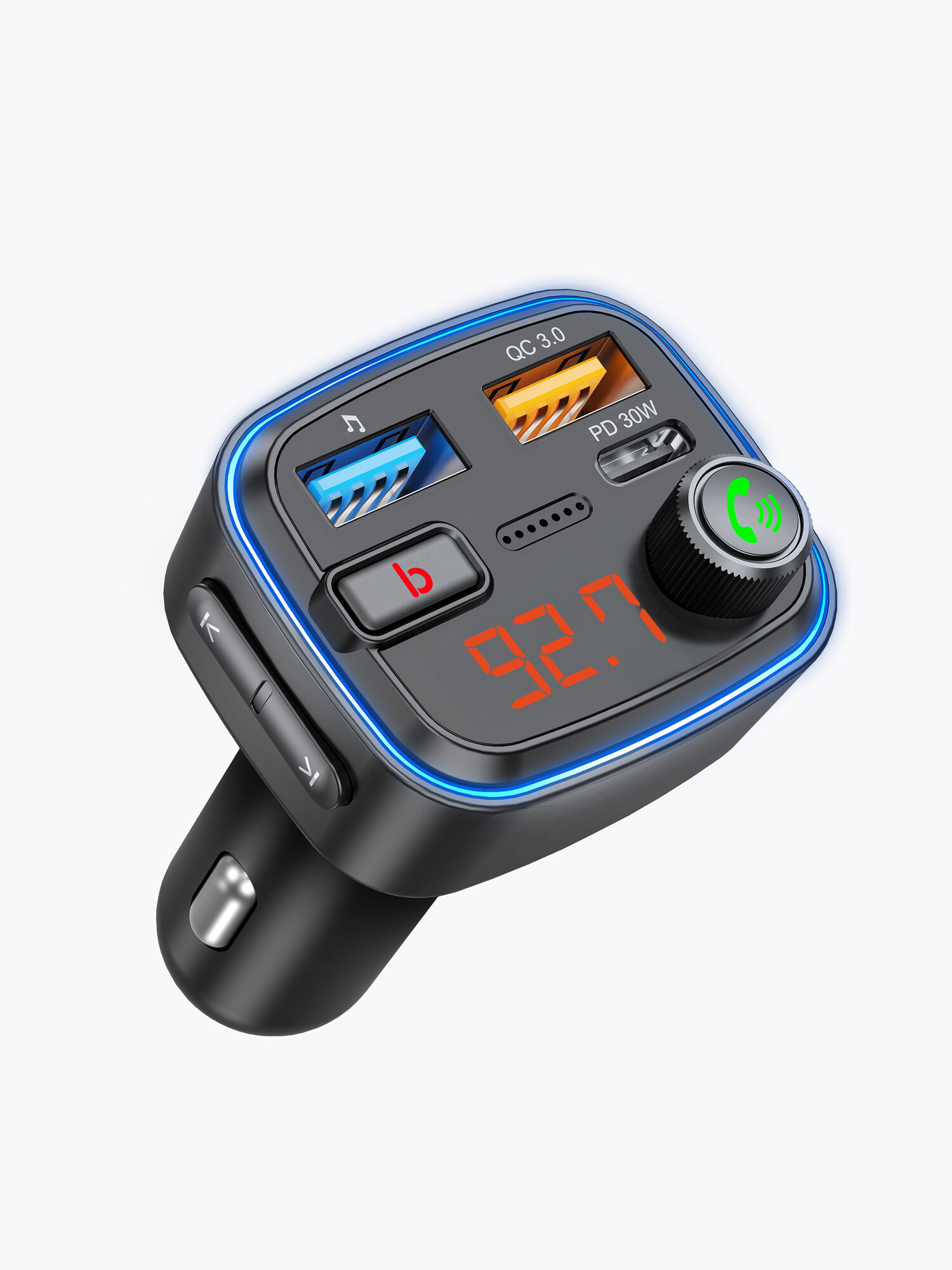 FM-трансмиттер Wave Pro 48Вт, ENC, Bass boost, bluetooth 5.3, быстрая зарядка PD и QC, LED, черный, Deppa