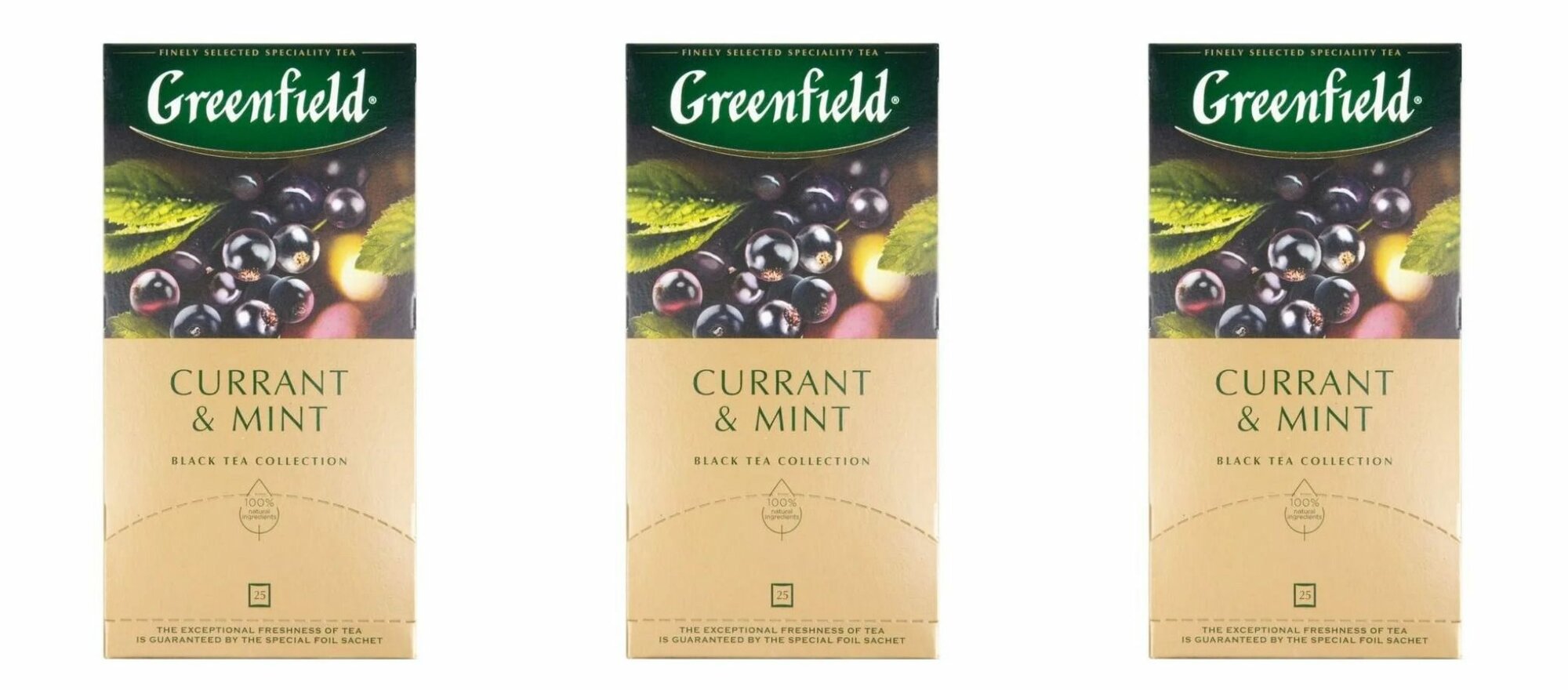 Greenfield Чай черный Currant & Mint, 25 пакетиков по 1,8 г, 3 уп