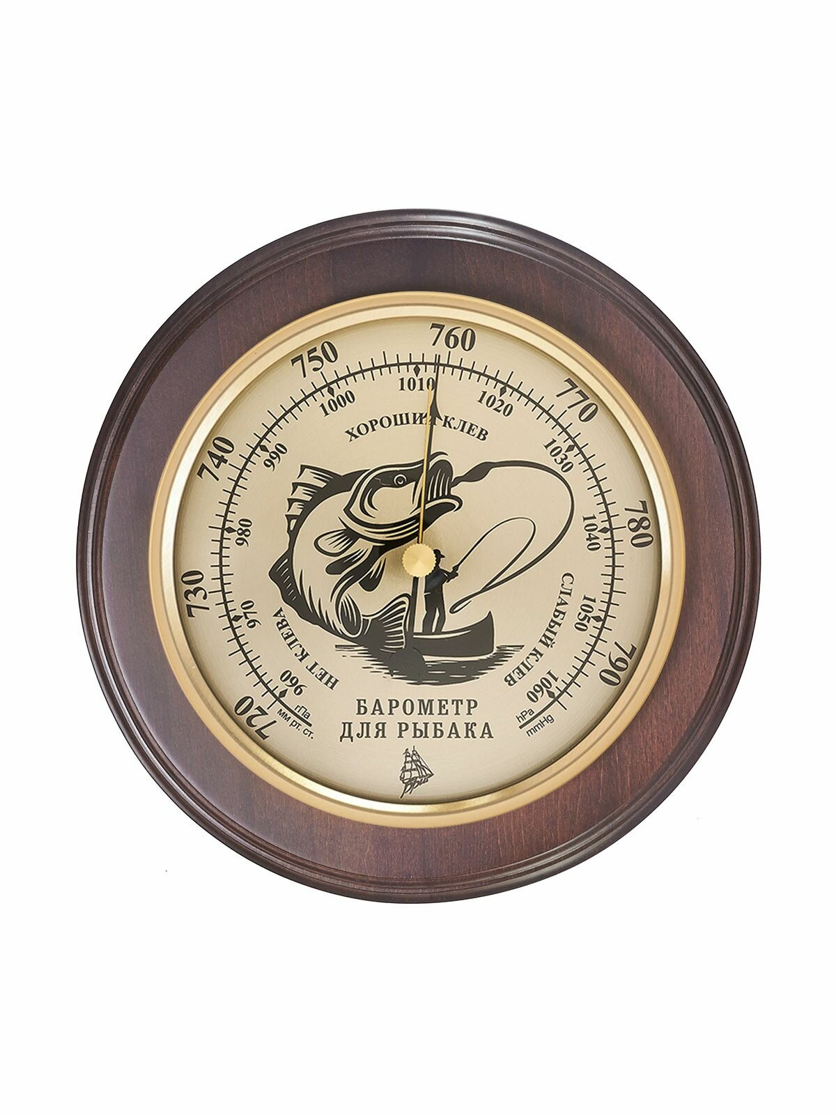 Барометр большой настенный механический Бриг БМ91420-В рыбак, массив бука , для дома.