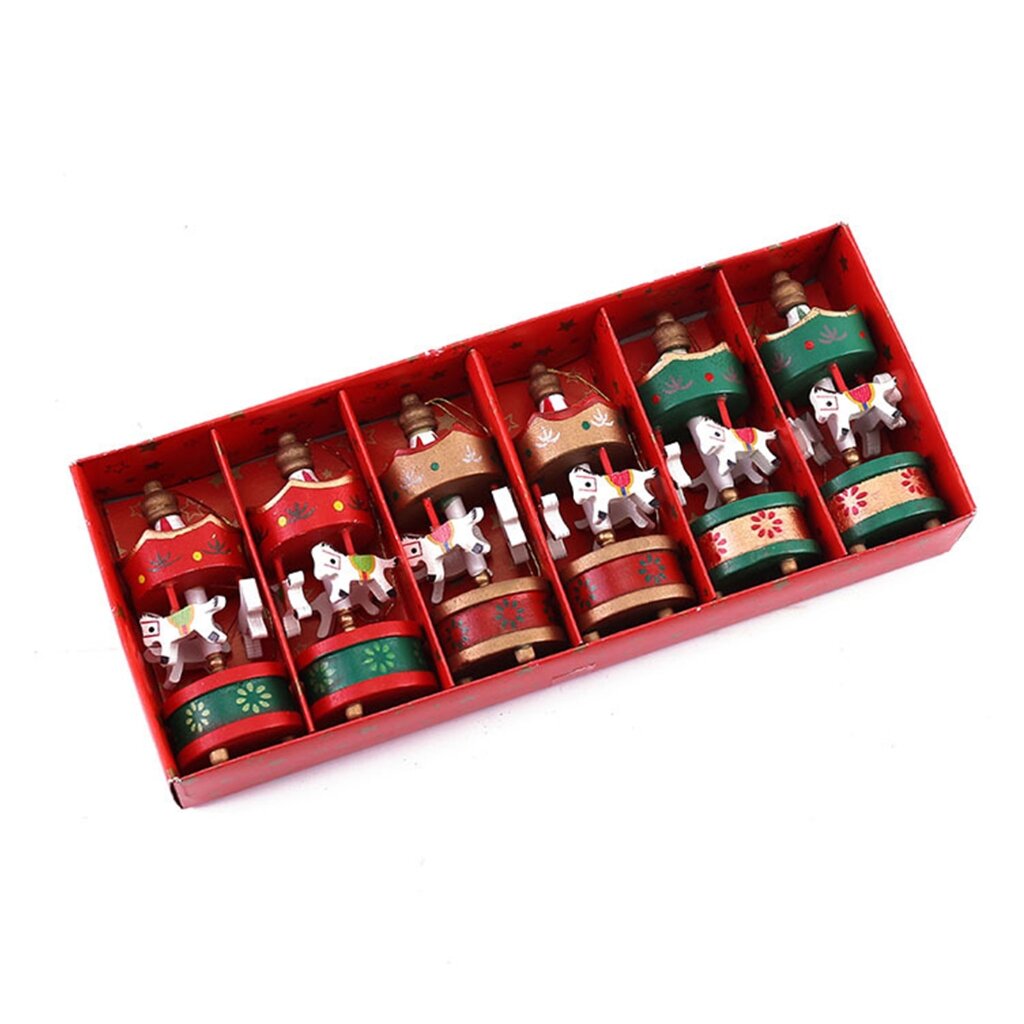 Pack of 6 Rotating Decorations Wood Christmas Ornament Suitable for Holiday