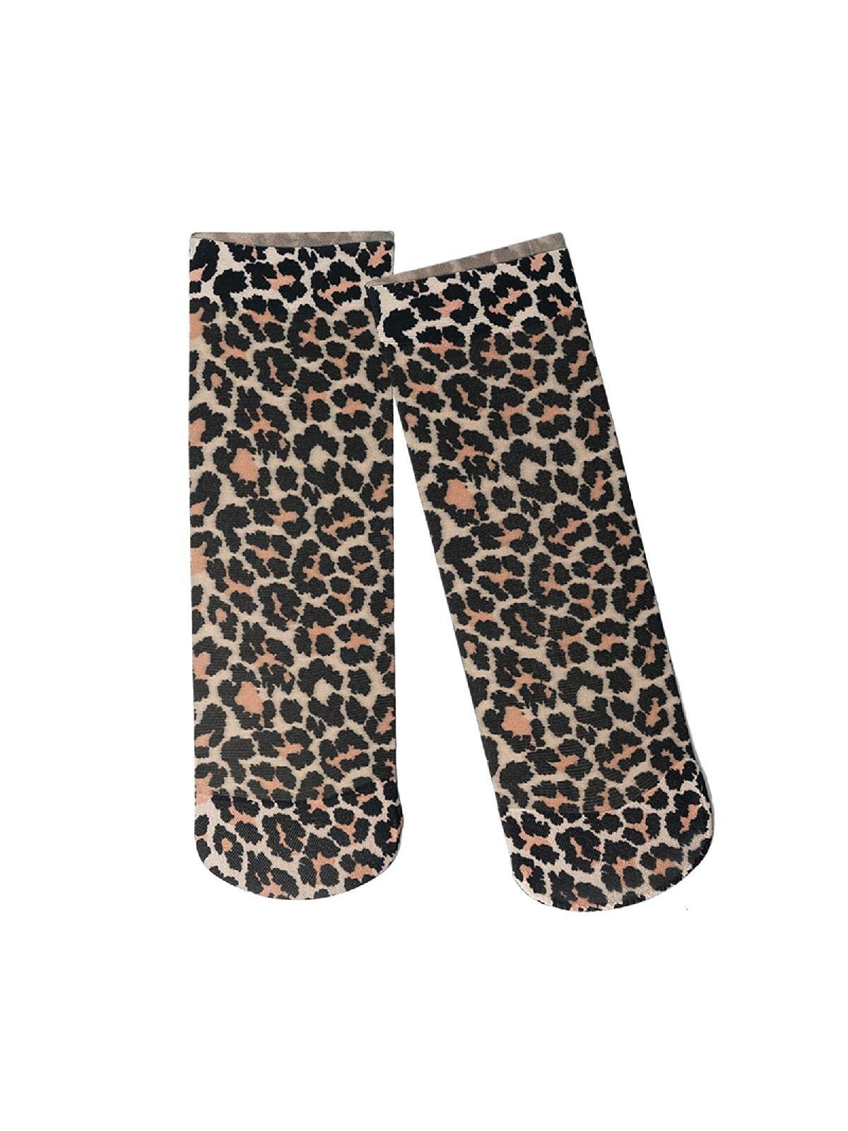 Женские короткие носки с принтом змеиной кожи и леопардовым рисунком, Леопардовый принт
