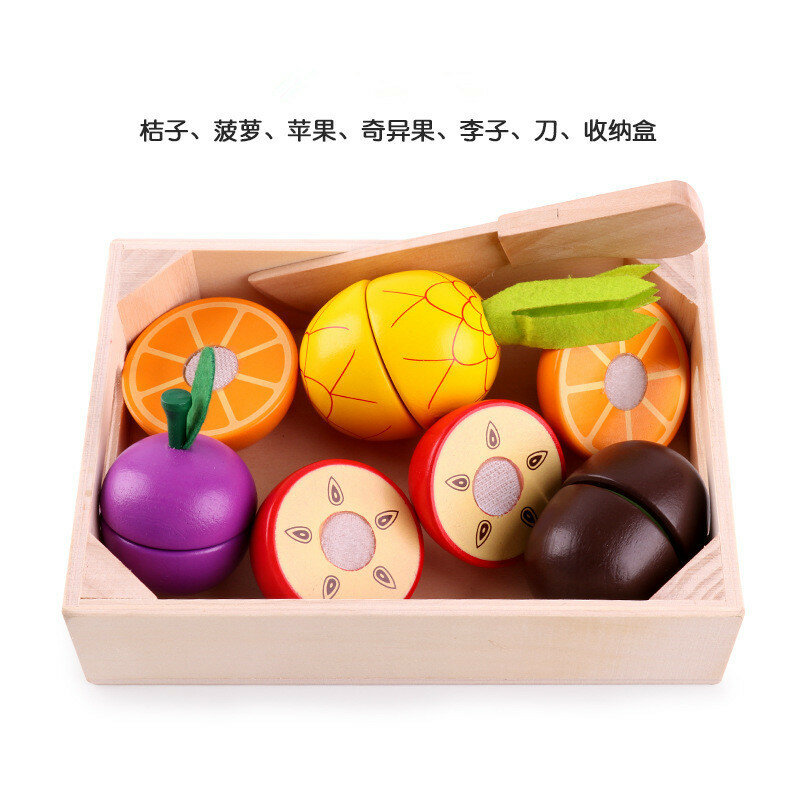 Игровой набор для детей из дерева с имитацией фруктов и овощей, корзина для фруктов и овощей, игра в кухню, раннее образование, когнитивные игрушки