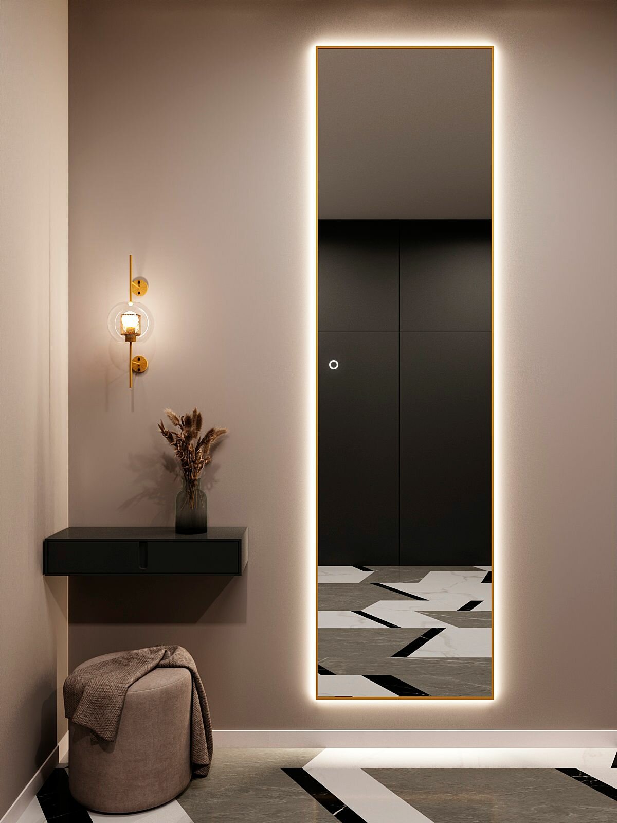 Зеркало настенное 240х60 см. золото с подсветкой сенсорное в алюминиевой раме интерьерное BLX MIRROR