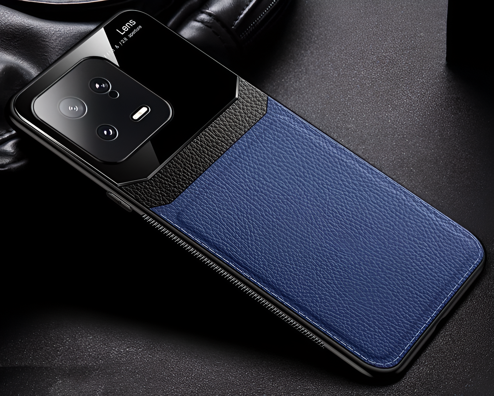 Чехол задняя панель MyPads Generoso для Xiaomi 13 Pro из силикона со вставками из импортной эко-кожи и оргстекла, синий