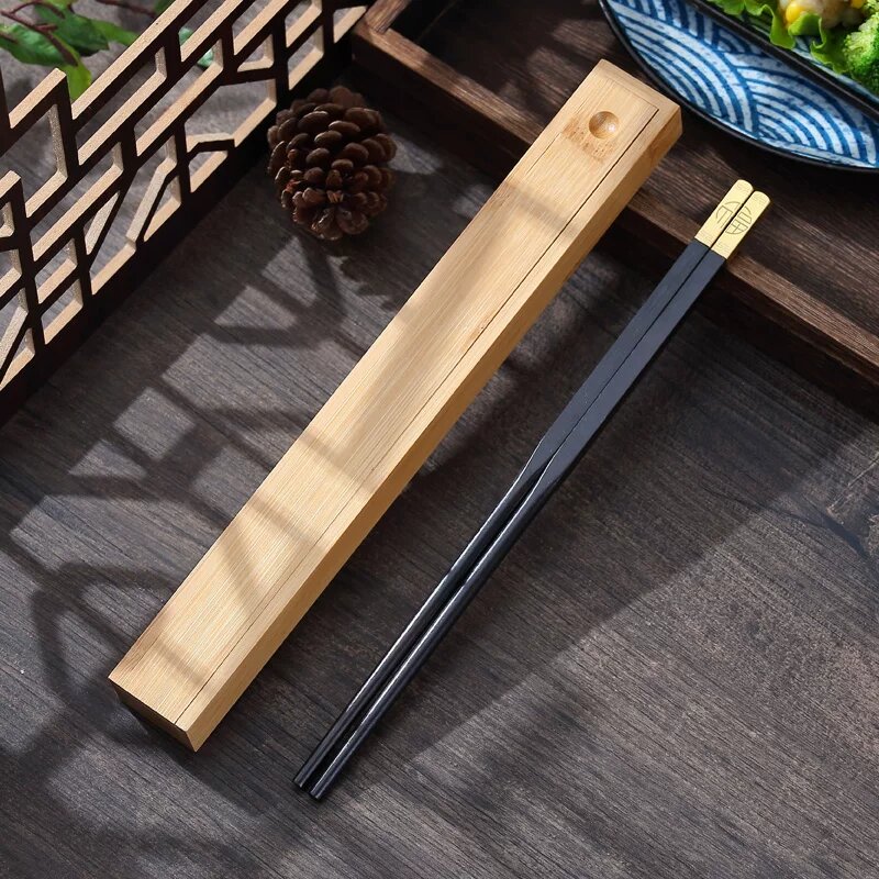 Фиолетовые палочки для еды из сандалового дерева, черного дерева, одна упаковка, индивидуальная упаковка, пара с