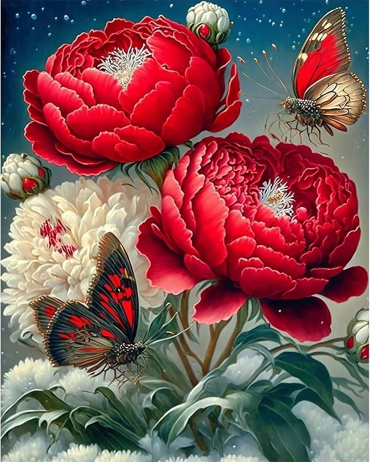 Алмазная мозаика Картина на подрамнике "Красные пионы" 40х50