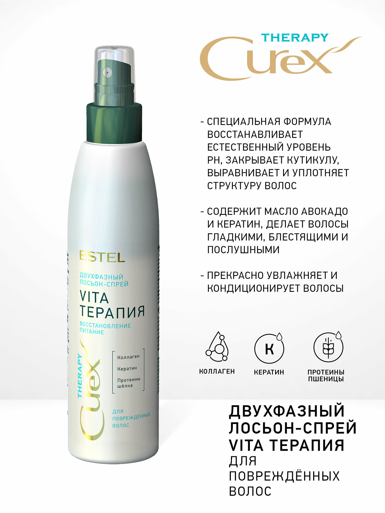 Двухфазный лосьон-спрей "Vita-терапия" для повреждённых волос CUREX THERAPY, 200 мл