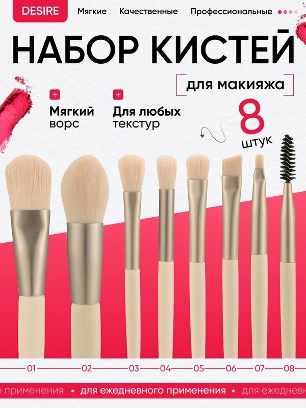 Набор кистей для макияжа глаз, губ, бровей и ресниц, кисти для макияжа, кисточки 8 штук