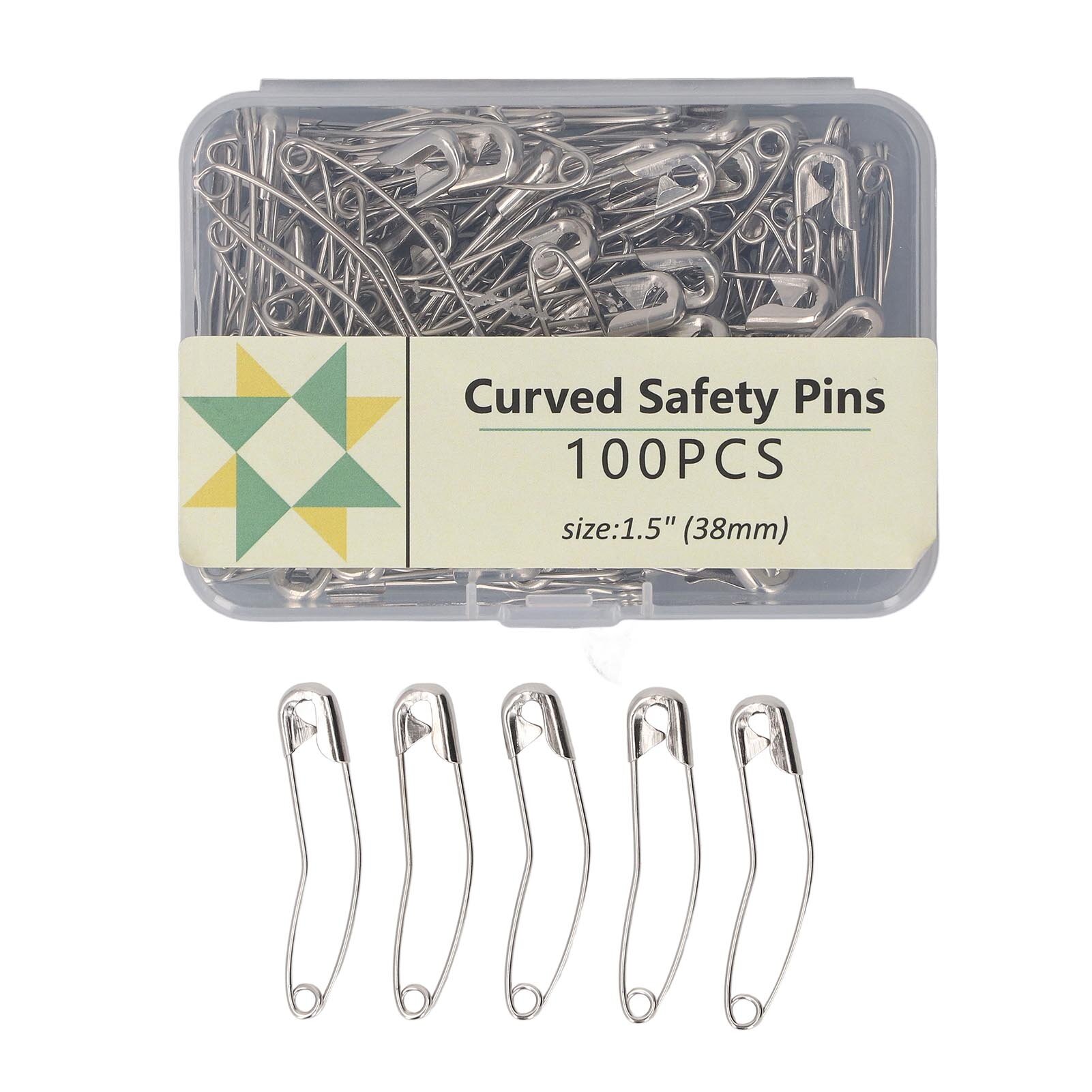 Изогнутые защитные булавки из высокопрочной нержавеющей стальной проволоки, изогнутые для квилтинга, шитья и вязания, 1,5 дюйма, 100 шт.