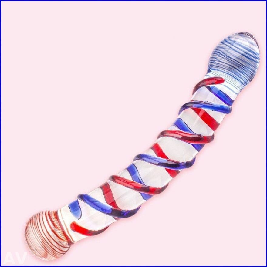 Фаллоимитатор LOQALOLO двусторонний стеклянный "Дуга" - 20 см, прозрачный/синий/красный