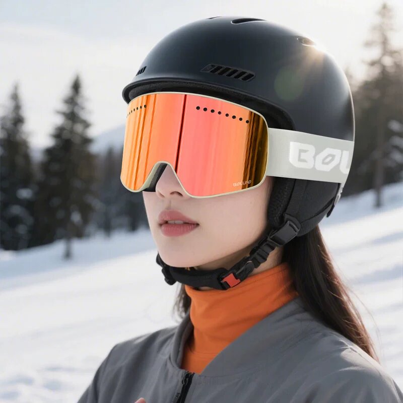 Магнитные снежные очки, цилиндрические лыжные очки с широким полем зрения, двухслойные противотуманные лыжные очки для