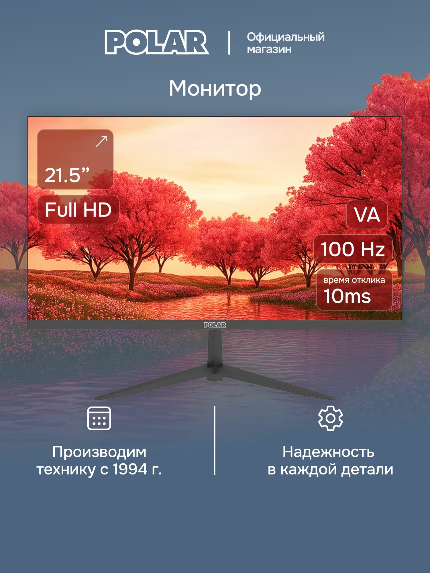 Монитор POLAR P22F10M, Черный