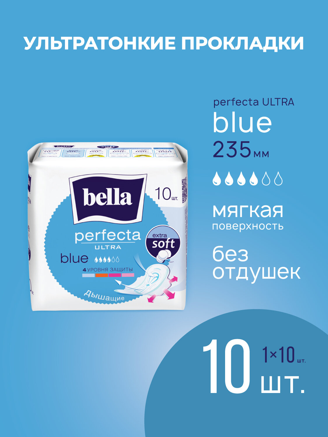 Прокладки Bella Perfecta Ultra Blue, ультратонкие, с крылышками, 10шт