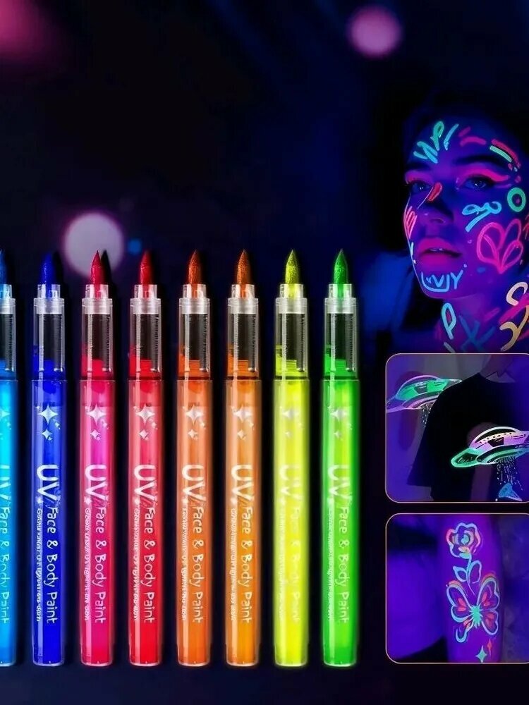 Макияж для лица, светящийся в ультрафиолетовом свете, 16 штука для вечеринки