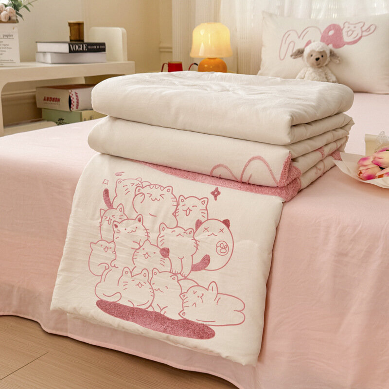 Sleepy Cat Бело-Розовая Набор Для 2.0м Кровати Летняя Подушка 200x230см Мягкий Хлопок Дышащий