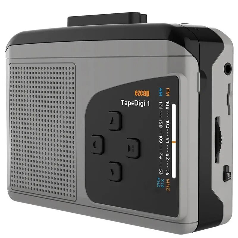 Кассетный плеер ezcap TapeDigi 1, черно-серый с FM-тюнером, слот для карты памяти micro SD
