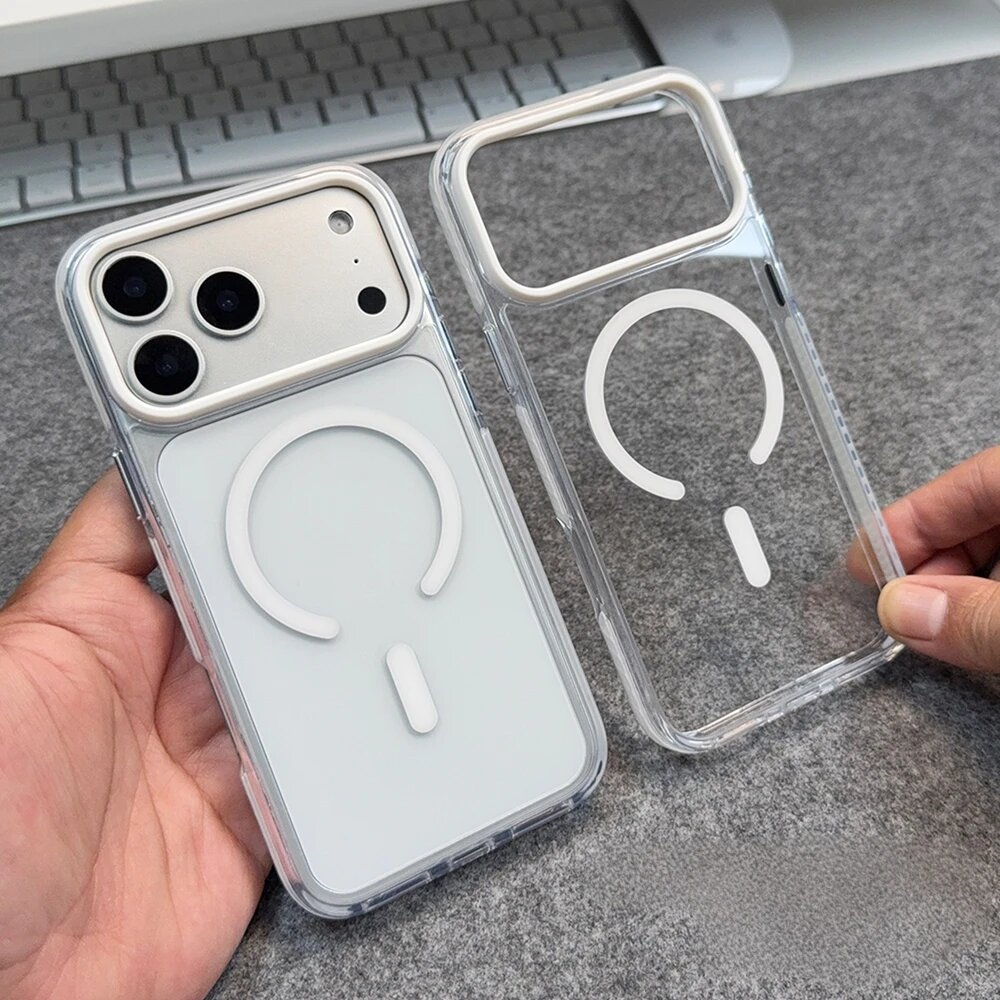 Прозрачный чехол Magsafe для iPhone 17 13 12 Pro Max Air 14 15 16 Plus с iPhone17 Эйр, Белый, White