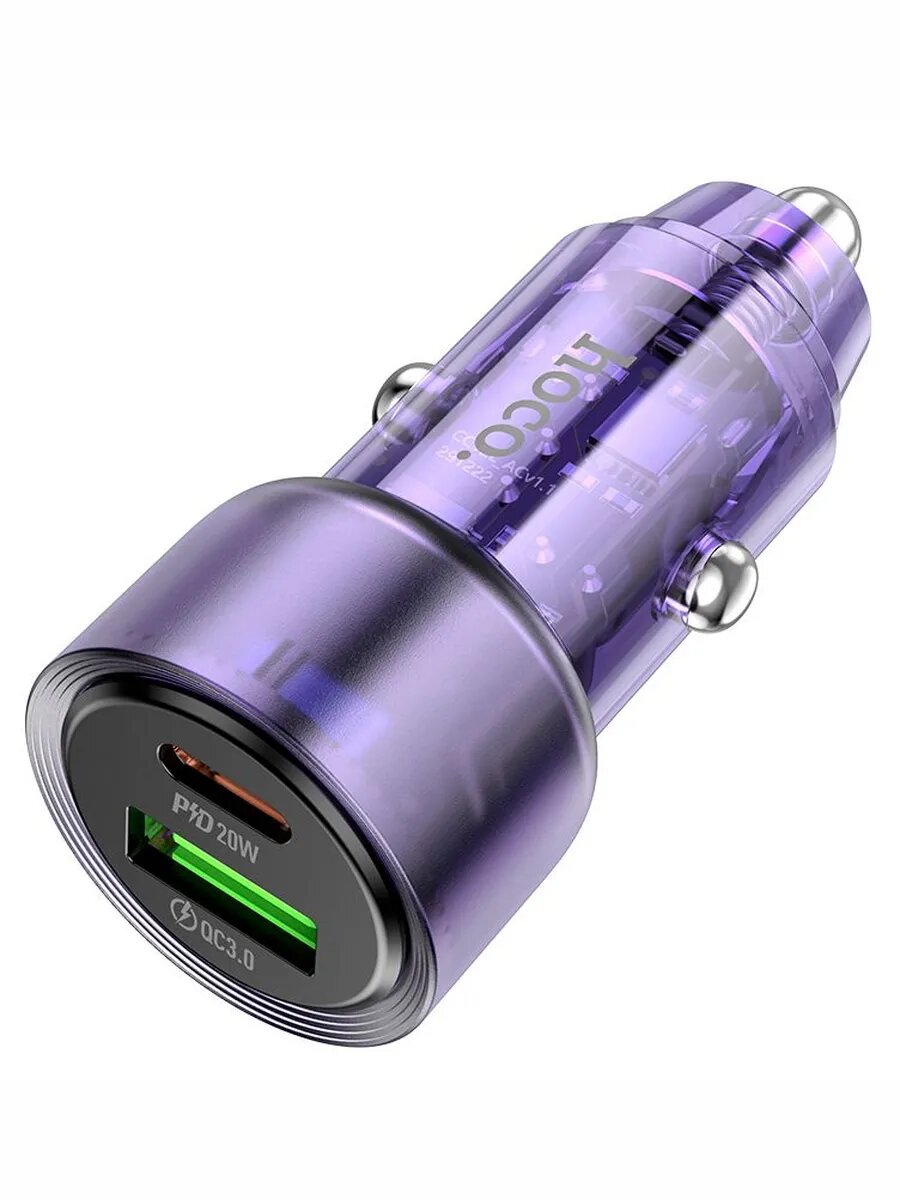 Автомобильное зарядное устройство Hoco Z52 38W (PD20W+QC3.0), фиолетовый / быстрая зарядка в прикуриватель машины