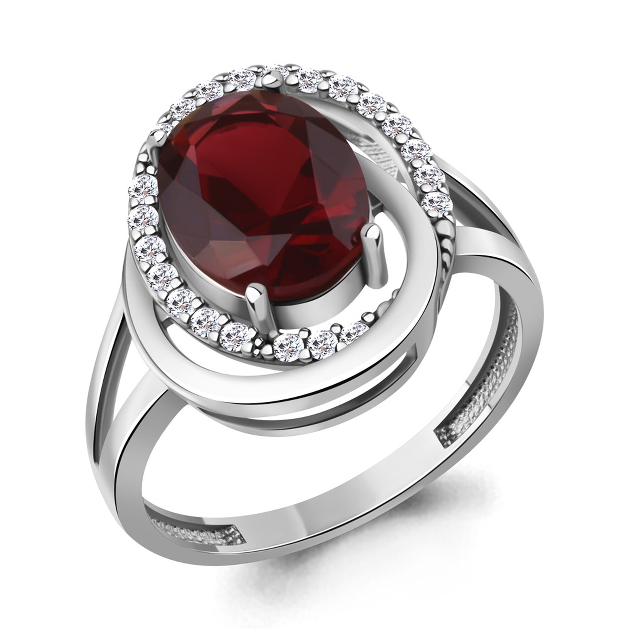 Кольцо, серебро, 925 проба, родирование, фианит, гранат