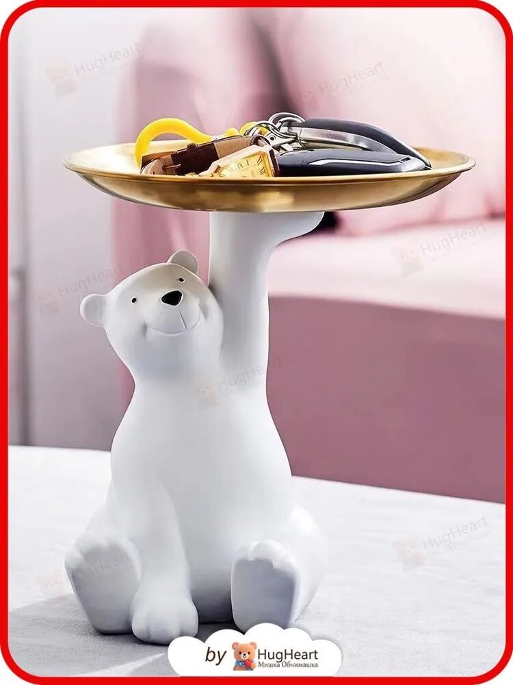 Кронштейн для кашпо в виде белого мишки из смолы, настольное/на подоконник, золотой декор