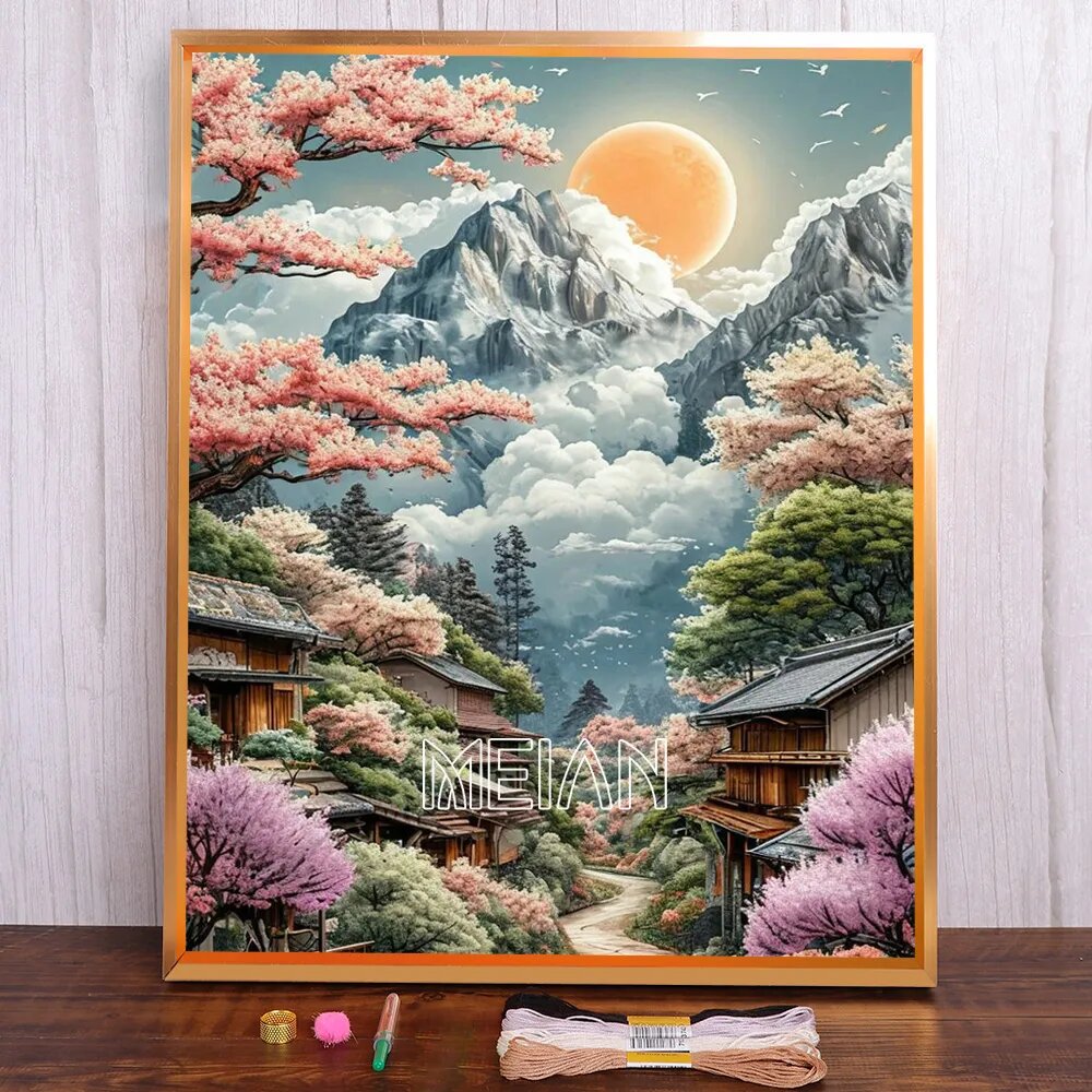 MEIAN Крестный комплект стежка,30x40CM,14CT, Китайский стиль пейзаж