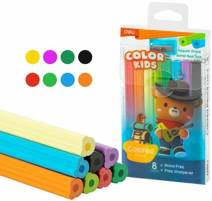 Карандаши цветные Deli Color Kids, пластиковый корпус, 8 цветов (EC135-8)