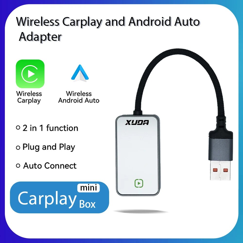 Проводной и беспроводной адаптер 2-в-1 CarPlay и Android Auto для стеклянных зеркал заднего вида, мини-блок AI, USB/C Plug and Play, совместимый с автомобилями, устанавливаемыми производителем оригинального оборудования (OEM).