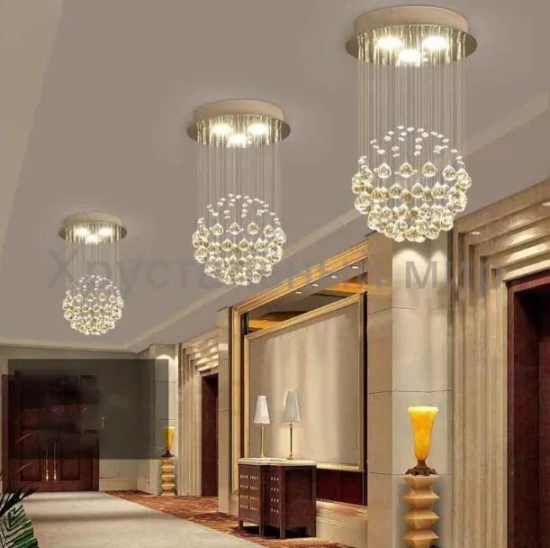 Хрустальная люстра LED 30 Вт, 3 лампы, 3000-4000-6000К, IP26, 300x300x500 мм, Белый, Белый матовый — фото 1