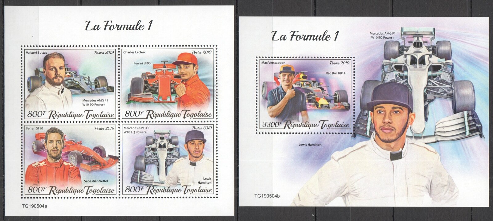 Марки 2019 год Того Формула-1 F1 Хэмилтон Ферстаппен #7586-7589+Bl1741 Mnh