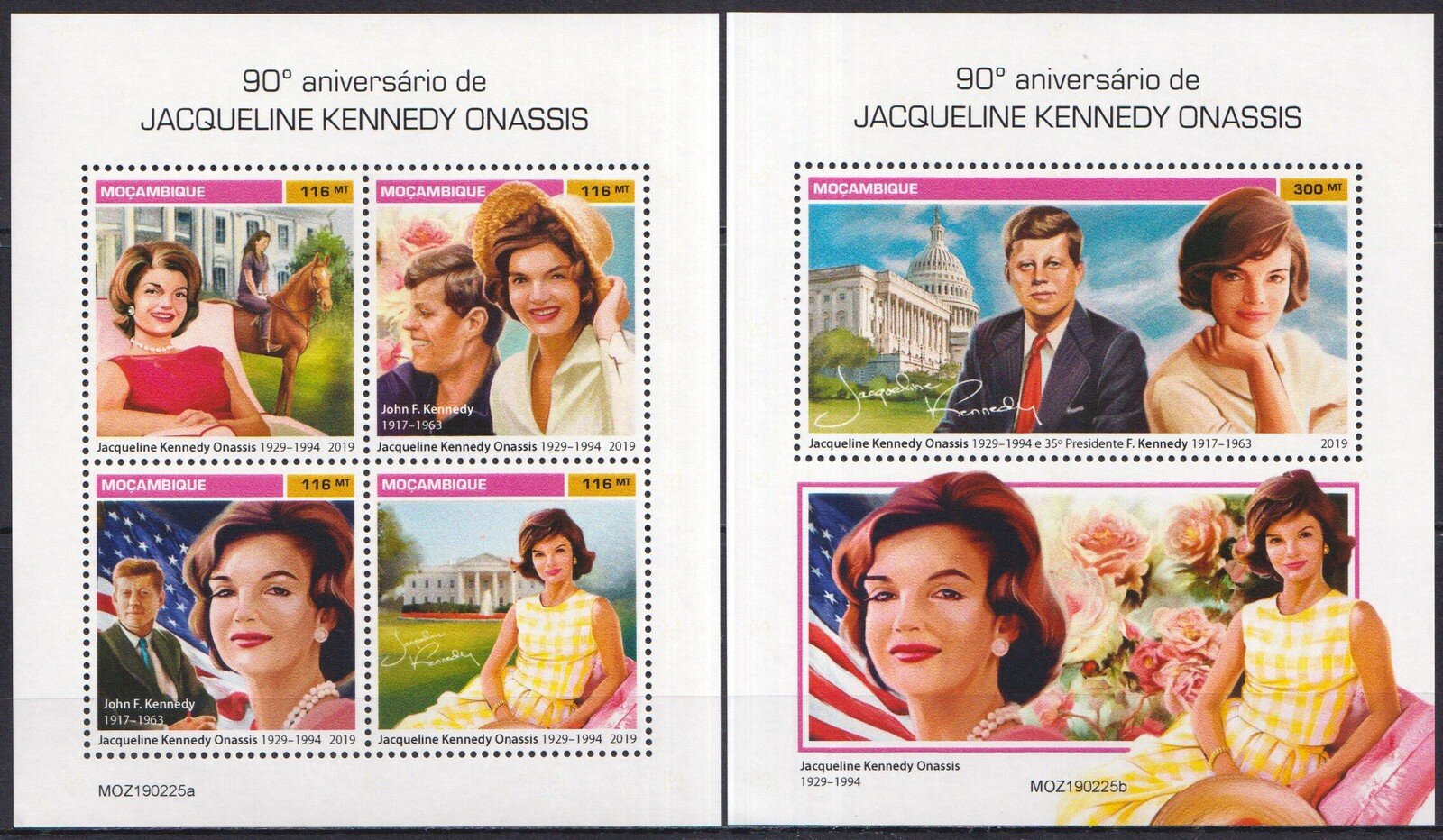 Марки 2019 год Мозамбик Жаклин и Джон Кеннеди Цветы #10217-220+Bl1479 Mnh