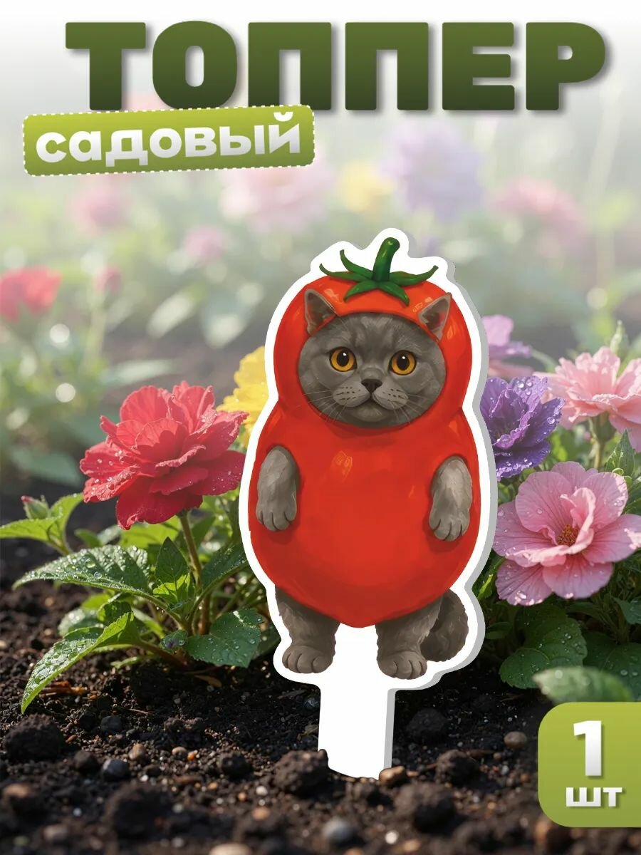 Садовые фигурки для дачи Кот в костюме помидора
