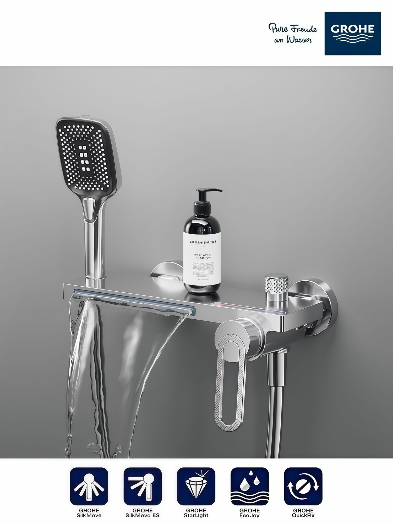 Смеситель для ванны GROHE с изливом для наполнения ванны, однорычажный кран для ванной
