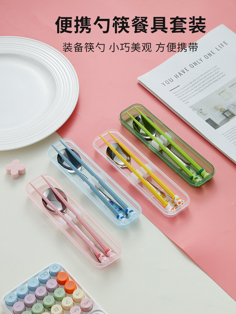 Набор столовых приборов Miniso: портативные палочки для еды, ложка, милый дизайн «кошачья лапка», специально для школы,