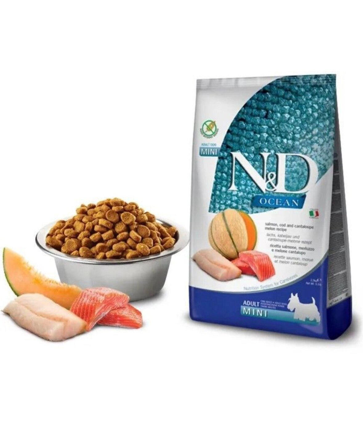 Сухой корм Farmina ND Ocean Dog Cod, Cantaloupe. Melon Adult Mini для взрослых собак мелких пород, лосось, треска и дыня, 800г