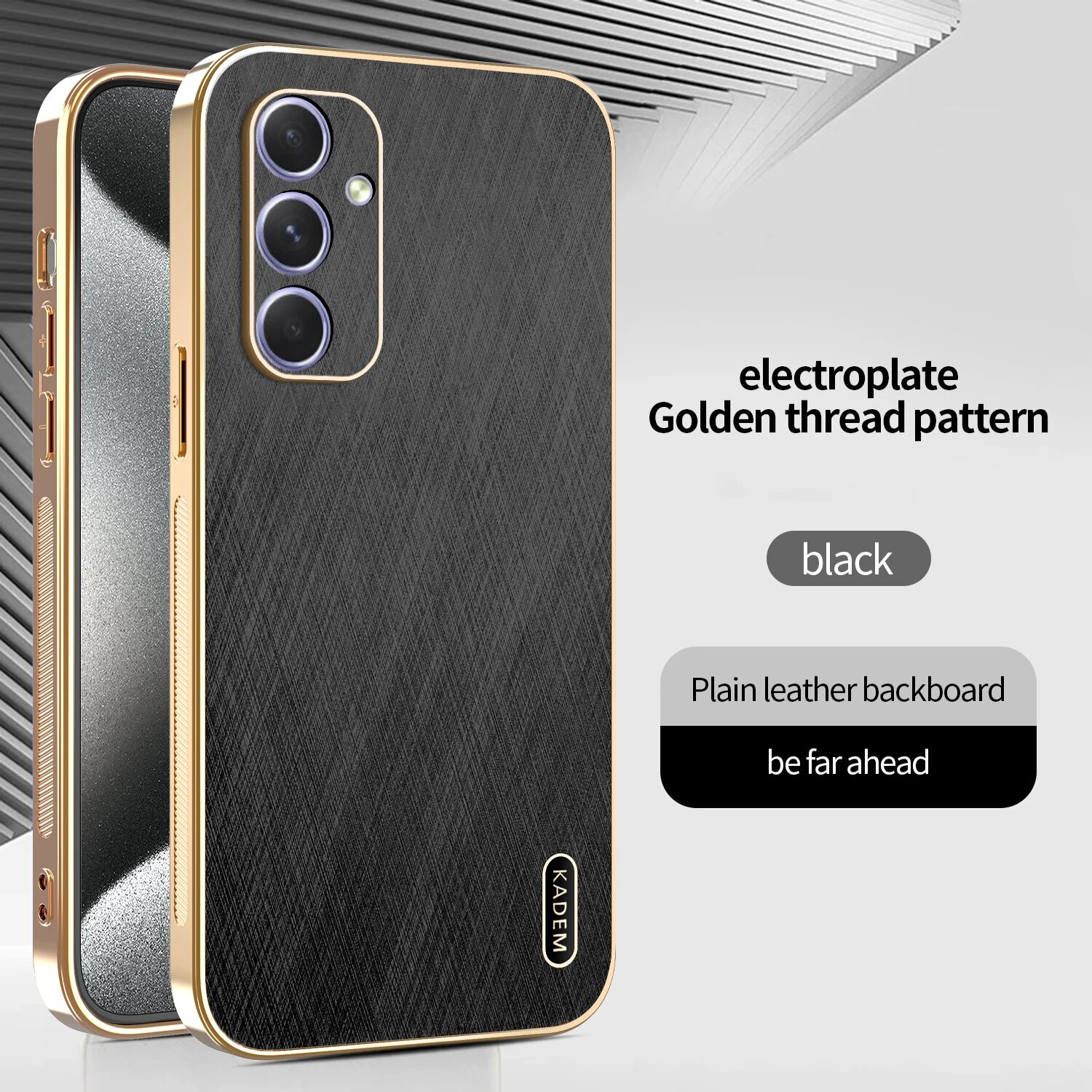 Кожаный чехол с золотой шелковой текстурой Samsung Galaxy S26 S25 Edge S24 S23 Галакси А05, Black