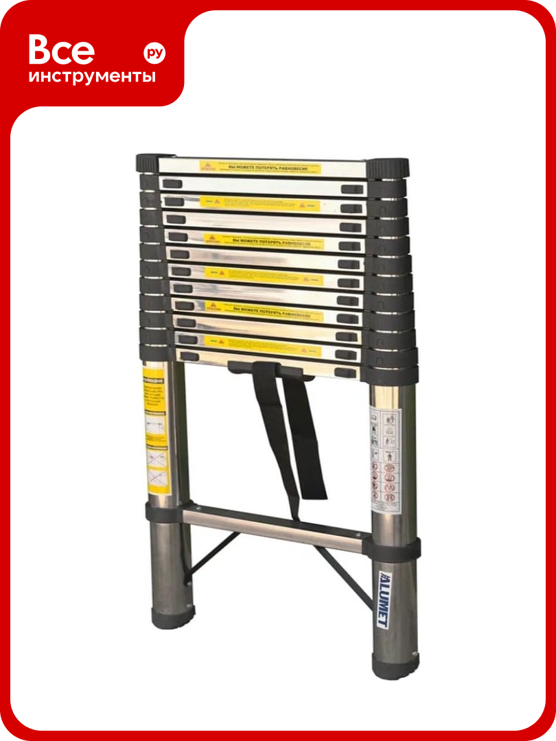 Лестница, Алюмет, стальная телескопическая Алюмет 1х13 ступеней. Серия ST 3.8, стали и покрыты, представляет