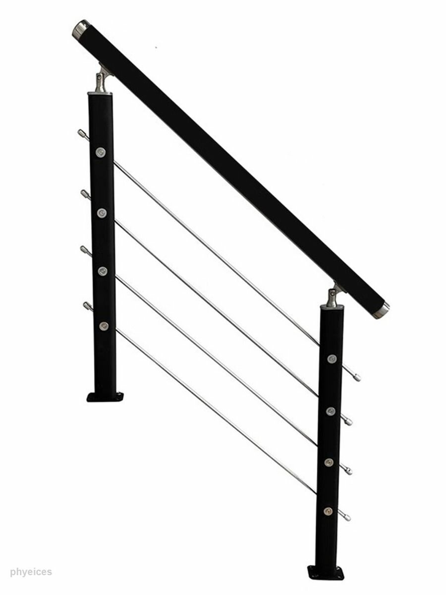 Перила для лестниц и ограждения для крыльца, балкона, лофта, 1 поручень + 2 стойки (углеродистая сталь) + 4 перекладины (нержавейка), Полный комплект