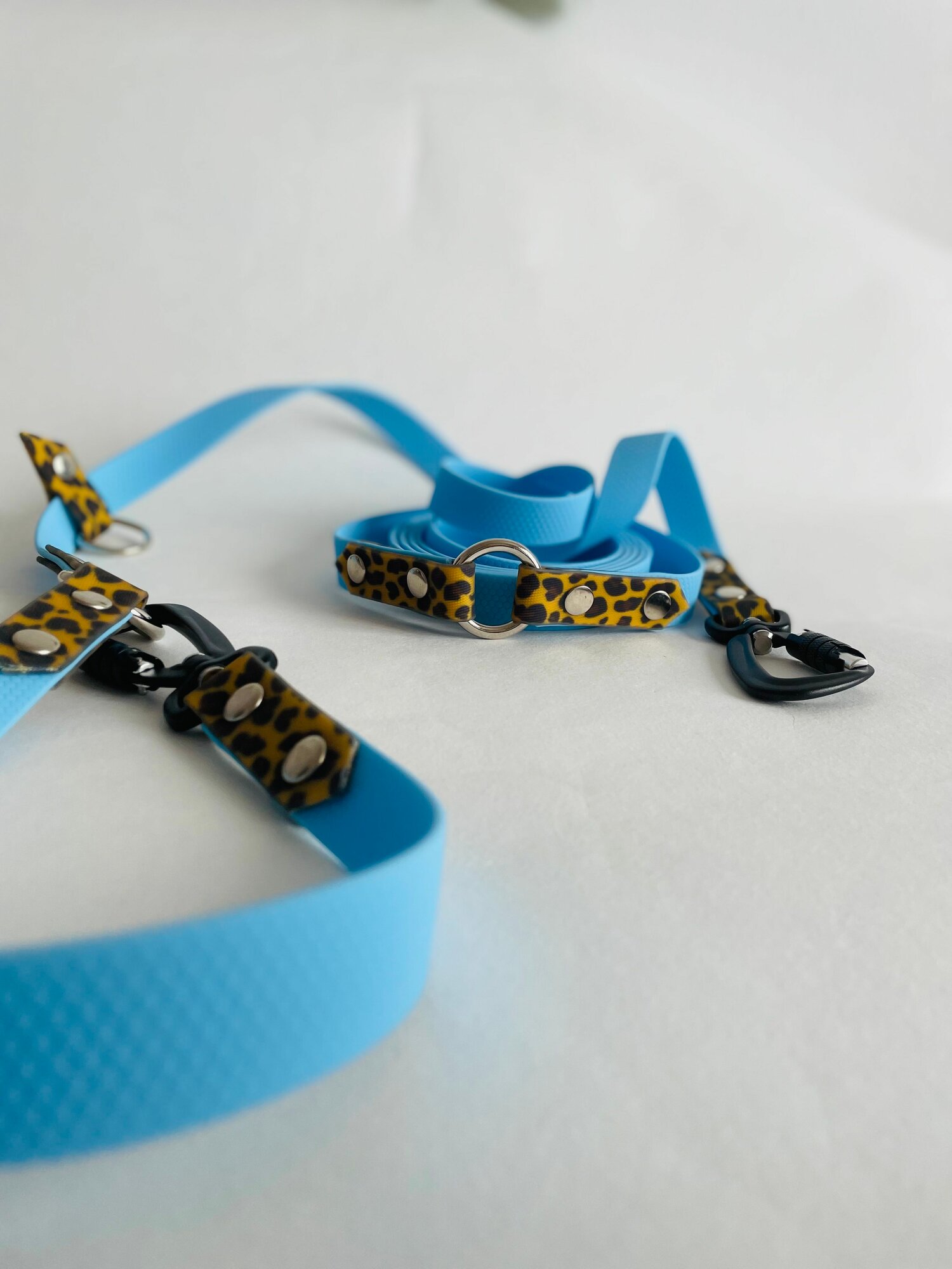 Перестежка поводок для собак из биотана , 20 мм,3 метра. Голубой и леопардовый