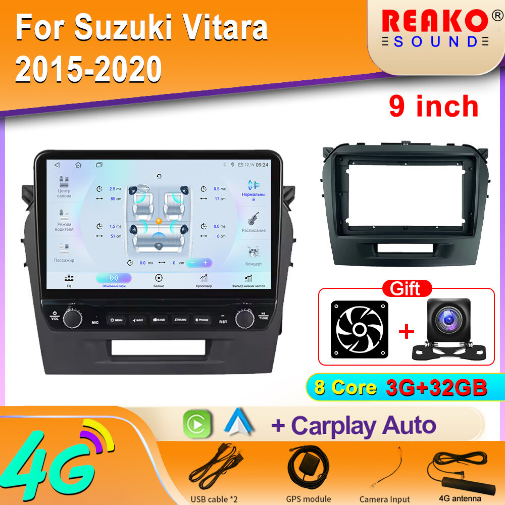 Магнитола для Suzuki Vitara 2015-2020 , с камерой заднего вида. IPS экран 10.1 дюймов, Wifi 2din с сенсорным экраном, usb и блютузом.