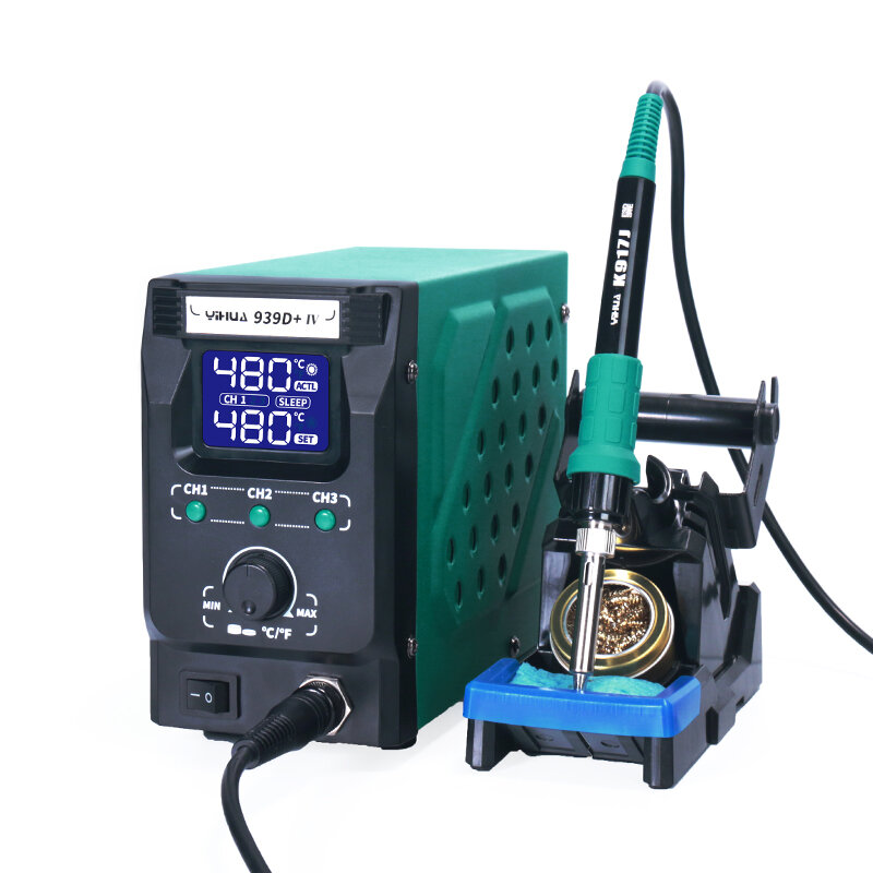 Паяльная станция с паяльником (60 Вт) YH939D+-IV YIHUA, память на три режима, подставка под паяльник и припой