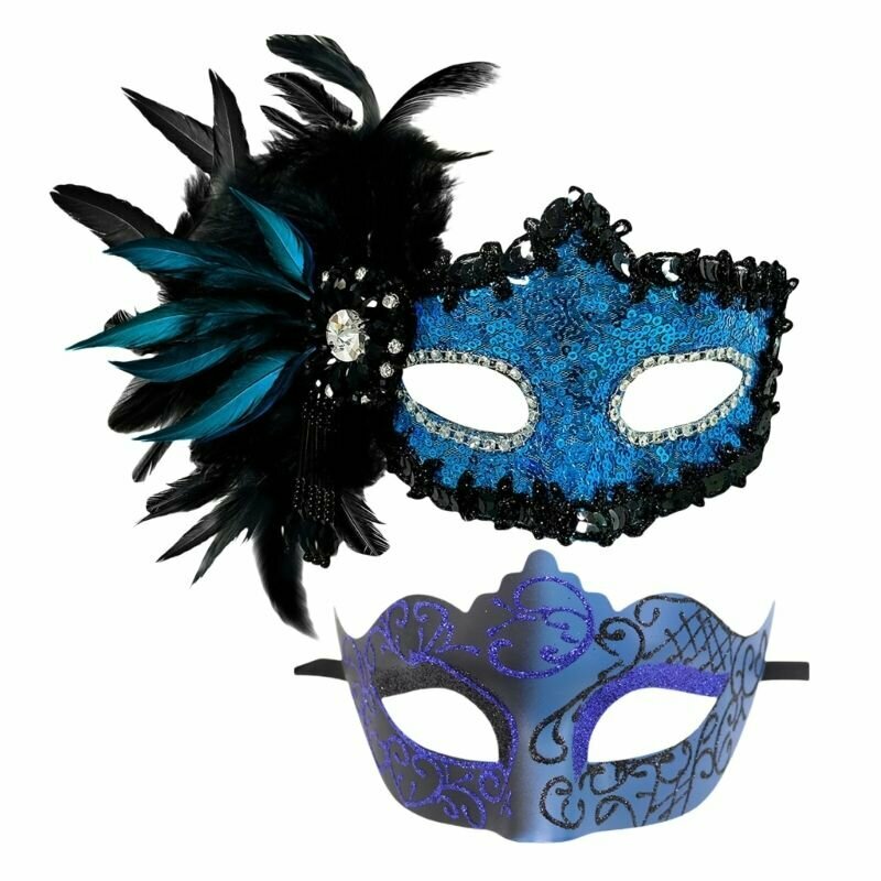 2 шт Маска Венецианская Полумаска с Перьями
