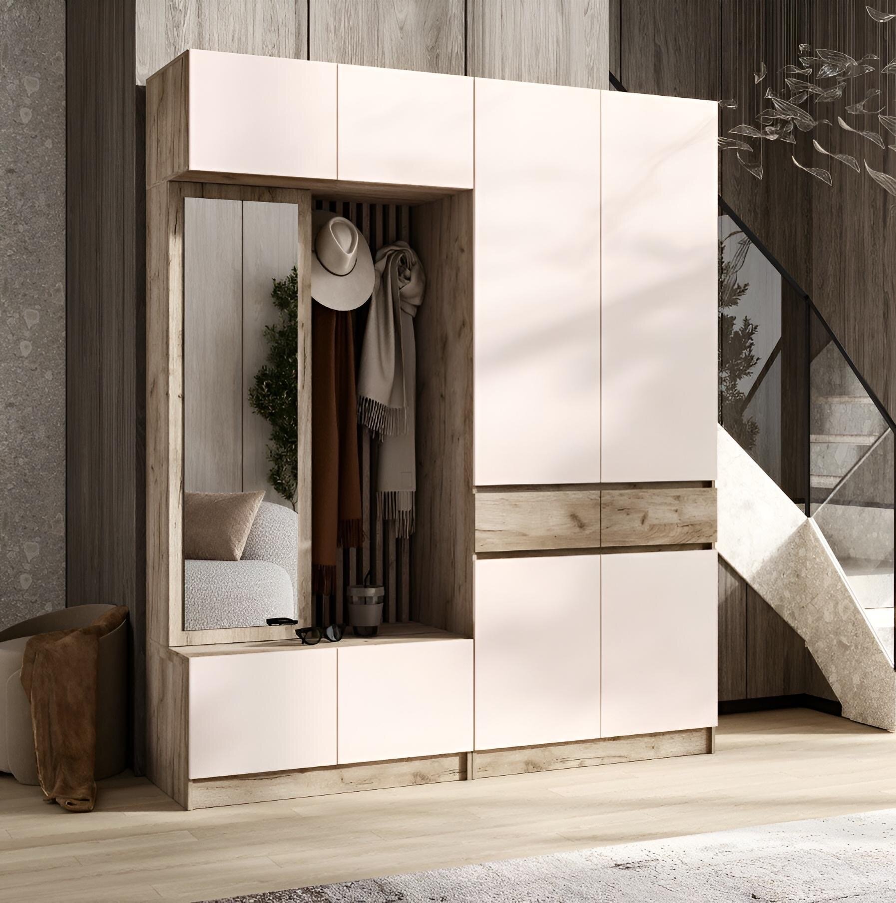 Прихожая Роджина. 2 метра. Дуб Крафт серый/Кашемир. Модульная