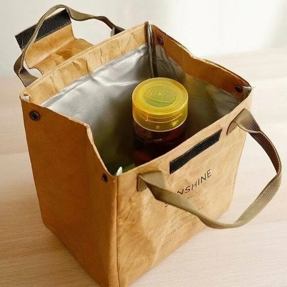 Термосумка для ланч бокса маленькая/ сумка для обеда стильная крафтовая